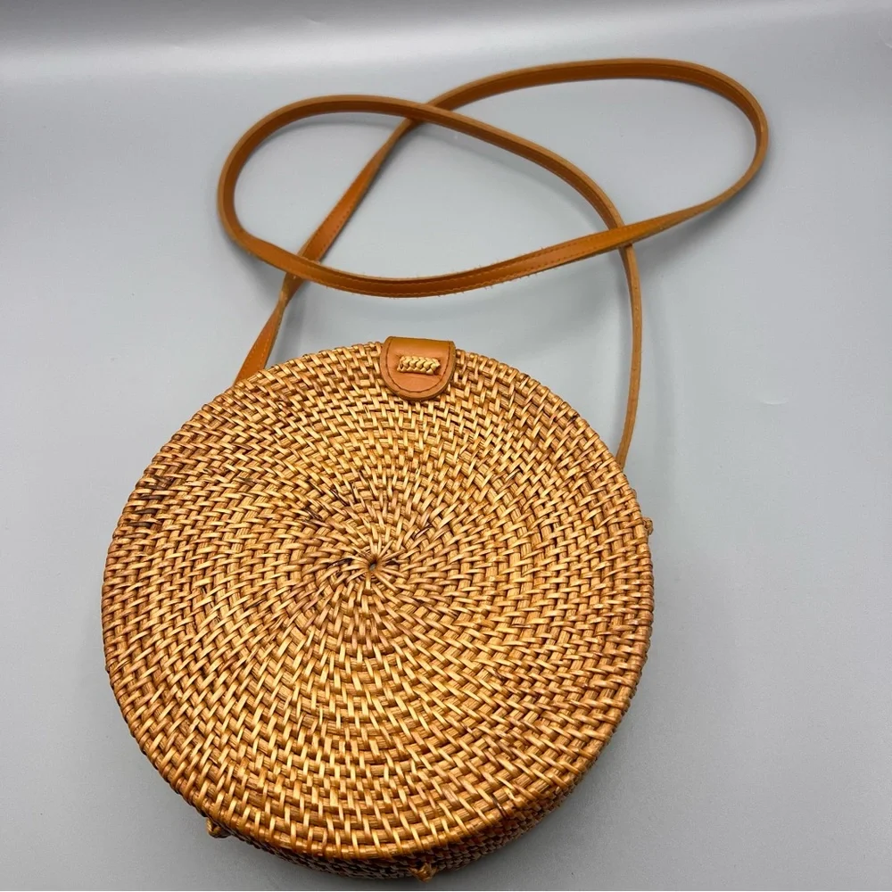 Bags | Handwoven Round Tan Rattan Bag For Women Bali Ata Straw Bags ...